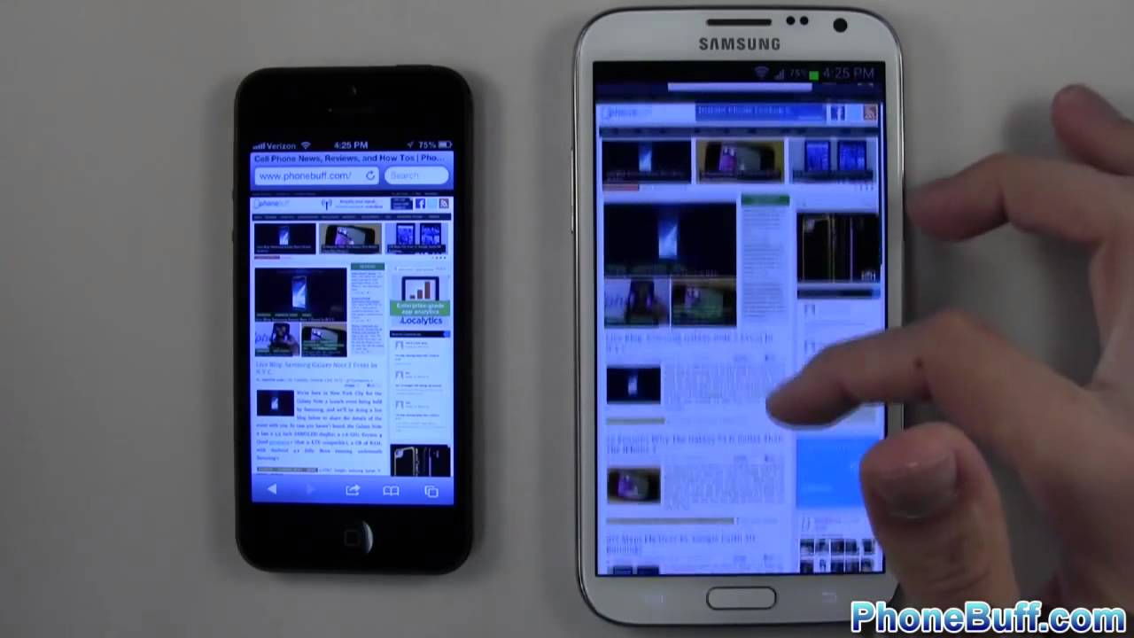 Galaxy Note 2 vs iPhone 5 Boot Up, App Speed, and Browser Test - YouTube