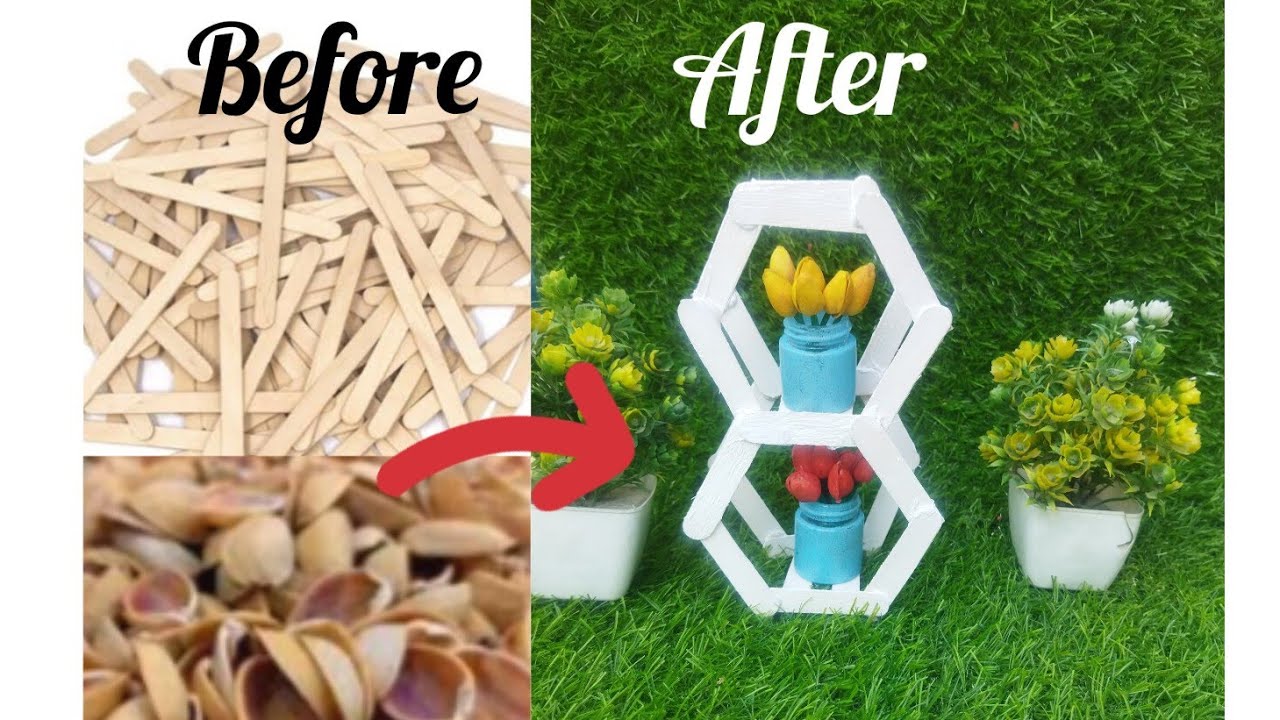 diy popsicle & pista shell room decor / waste thing craft idea's/ waste ...