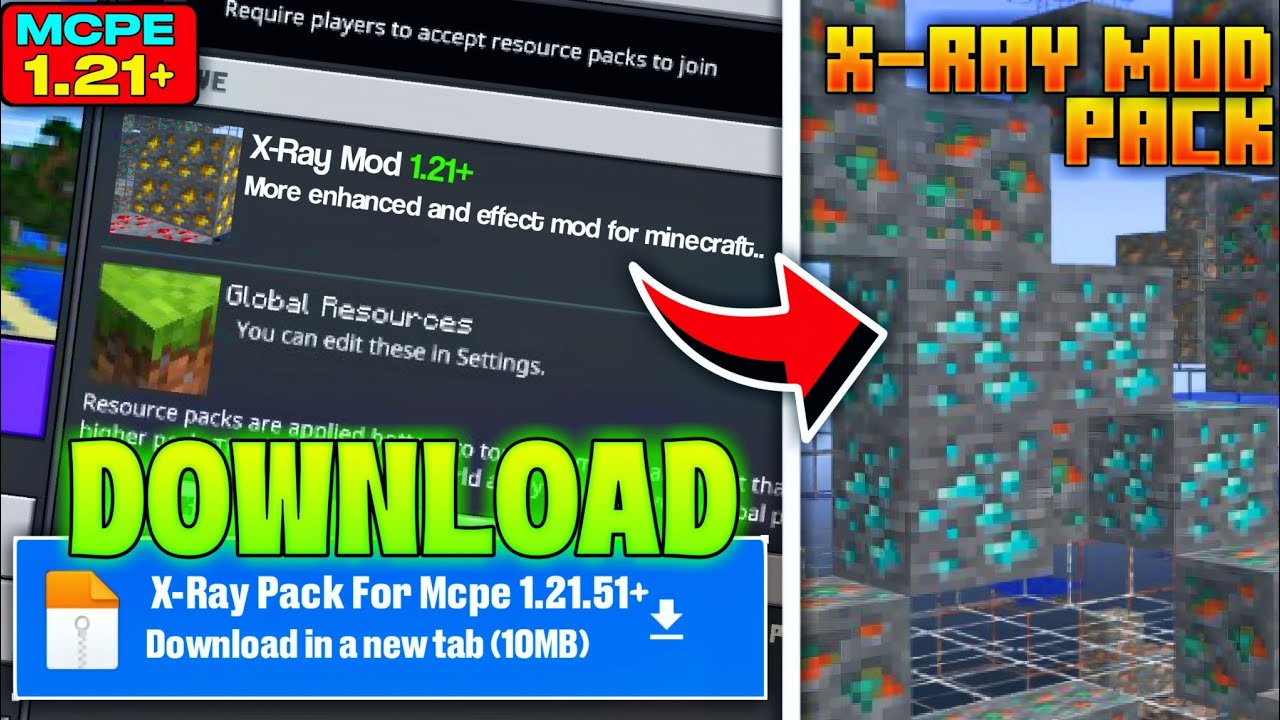 X-Ray Mod For Minecraft PE 1.21 || X-Ray Texture pack Mcpe 1.21 - YouTube