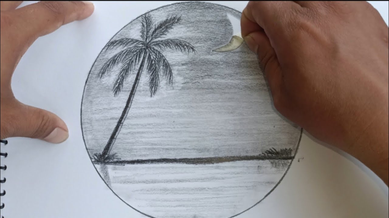 Easy Beautiful Night Scenery Drawing | Circle scenery drawing with moon ...