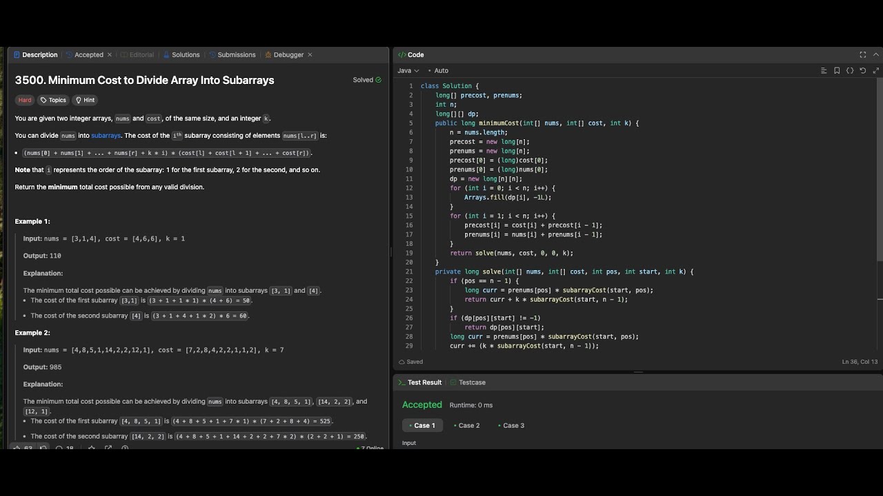 Leetcode 3500. Minimum Cost to Divide Array Into Subarrays | Explanation - YouTube