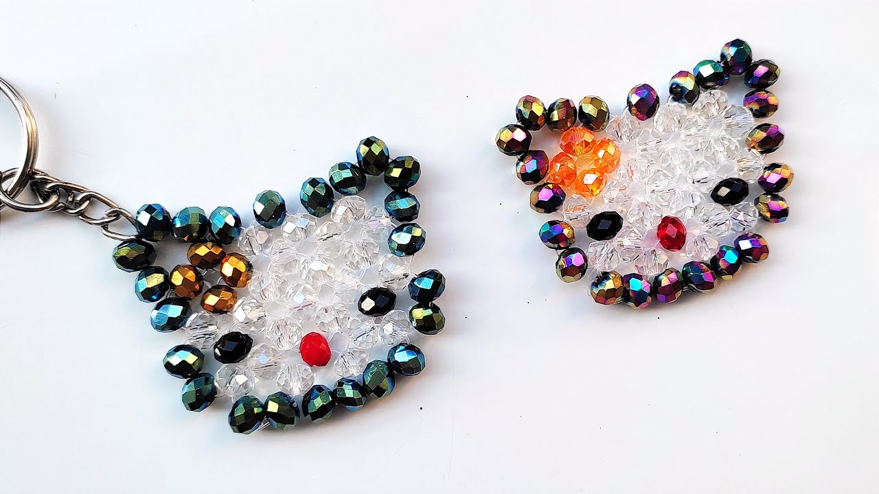 Beaded Kitty Keychain | Cute gift ideas | Make crystal beaded Hello ...