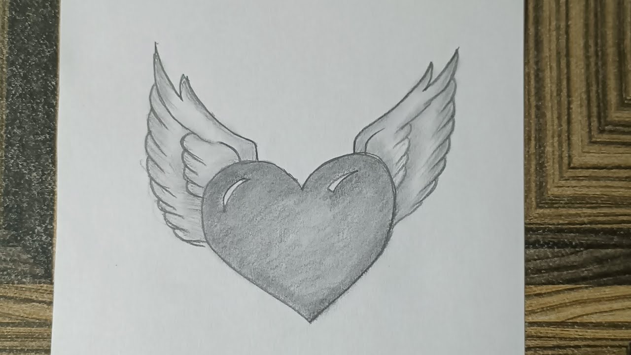 how to draw flying heart ️ .heart with wing drawing. easy drawing for ...