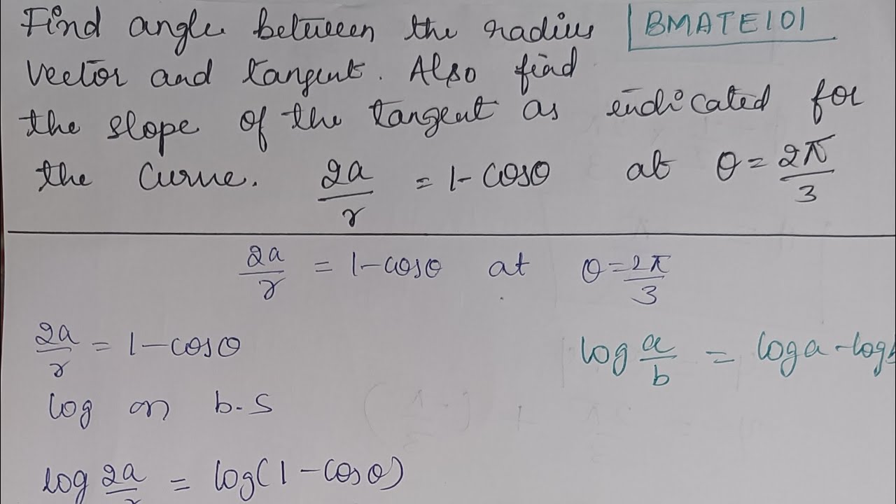 Angle b/w Radius Vector & tangent. Also slope of the tangent: Sol | 2a ...