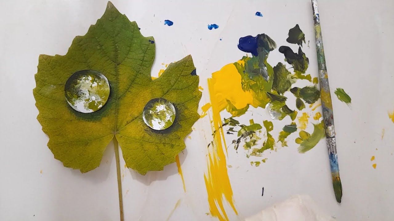 How to draw water drops on a leaf / Acrylic painting techniques ...