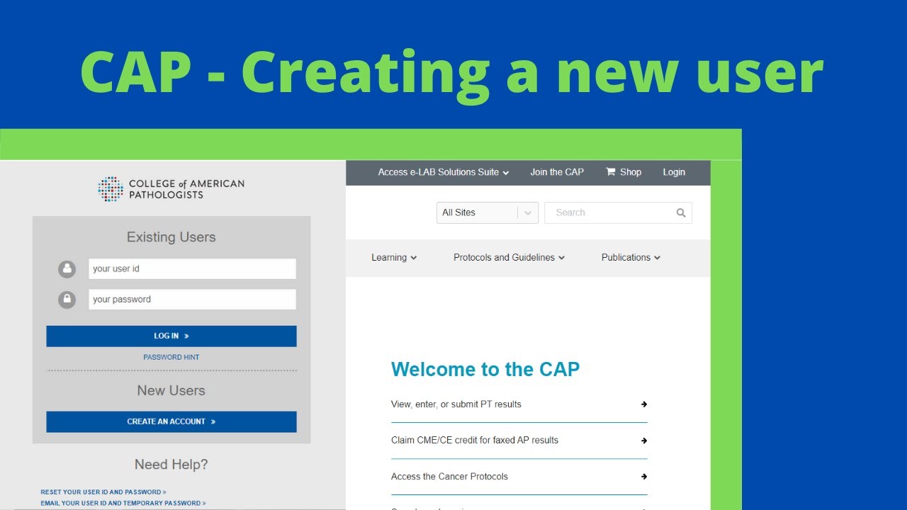 How to create account in College of American Pathologist CAP I English ...