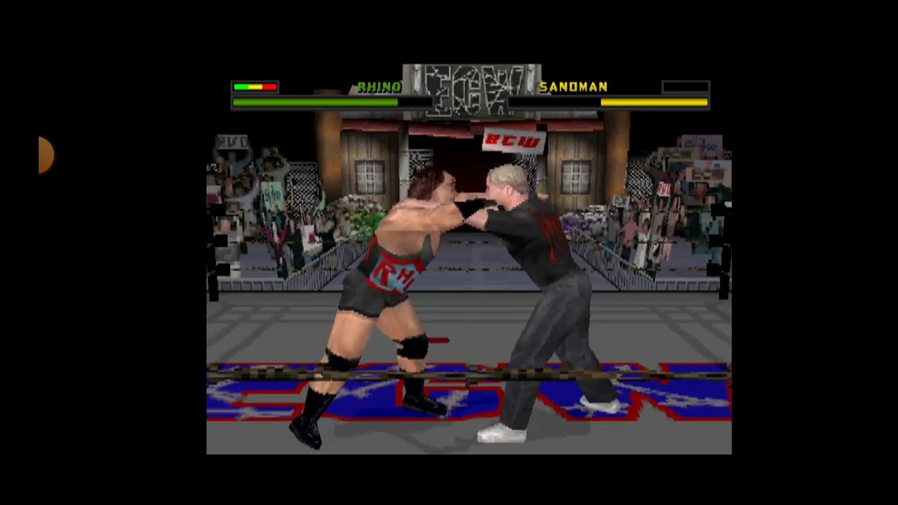ECW! Sandman vs Rhino! Barbed Wired Ropes!! Ps1 emulator - YouTube