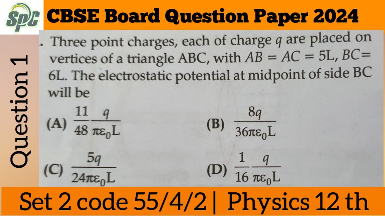 Q1 Three point charges, each of charge q are placed on vertices of a ...