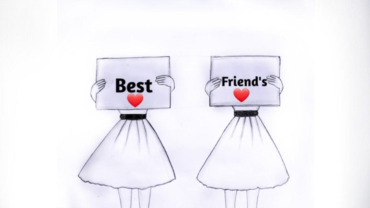 Best friends drawing step by step / How to draw best friends easy ...