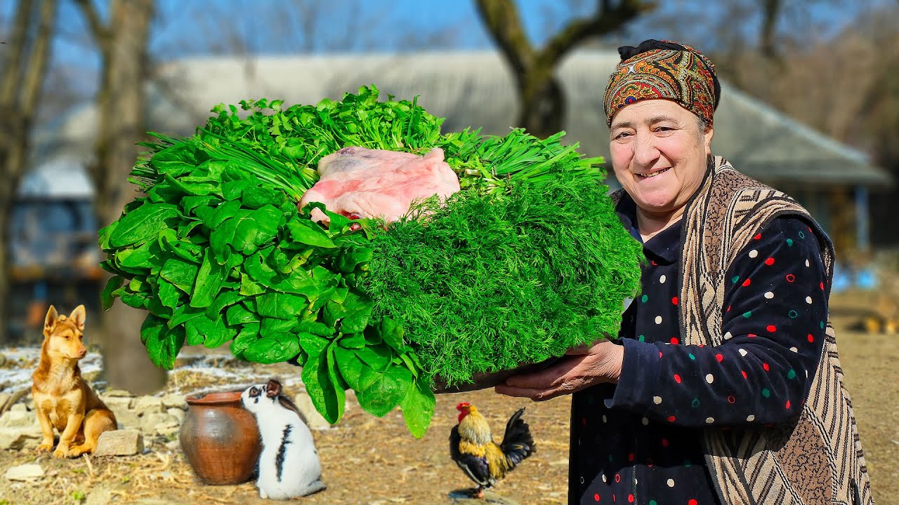 Traditional Sabzi Govurma: Farm-Style Herbed Lamb Stew Over Fire - YouTube