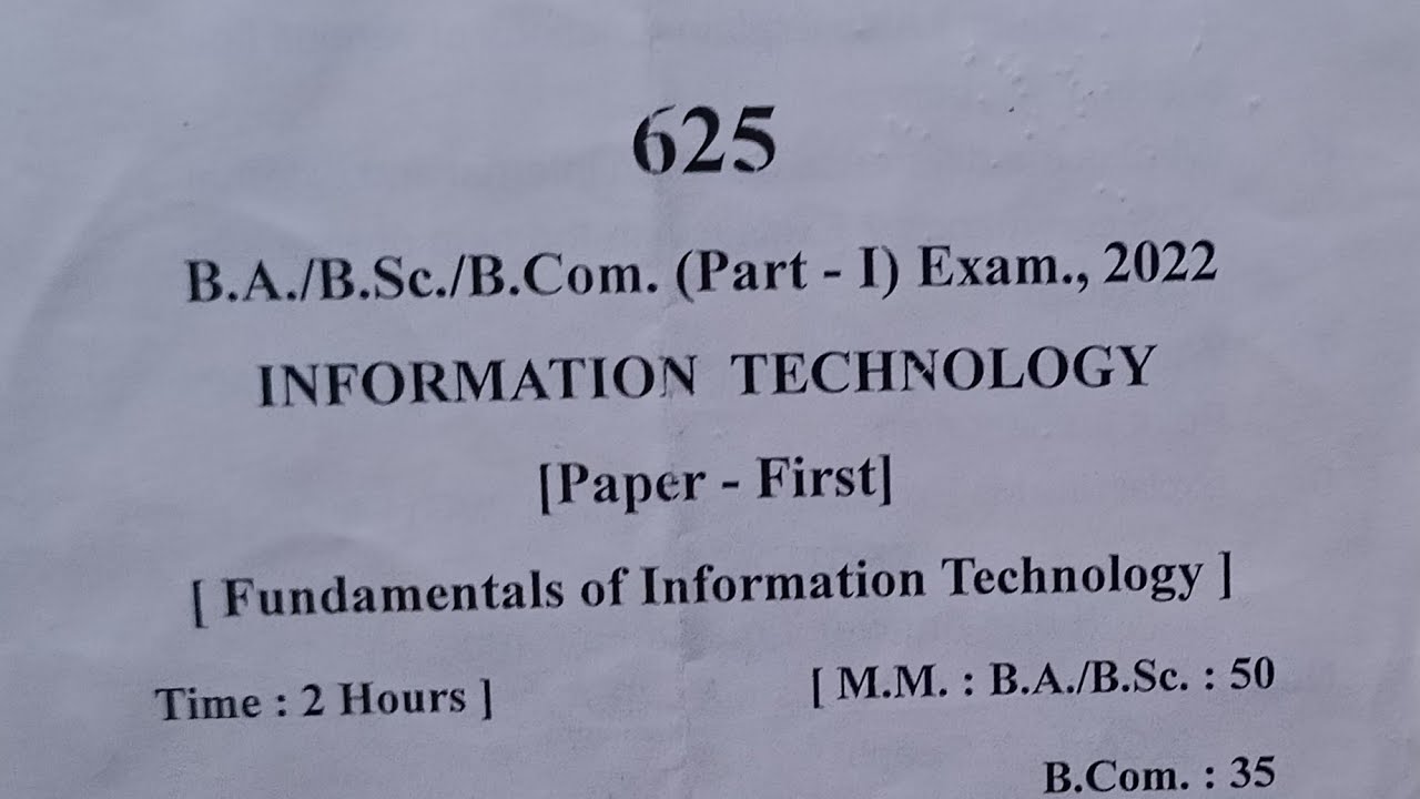 Fundamentals of Information Technology question Paper 2022 important ...