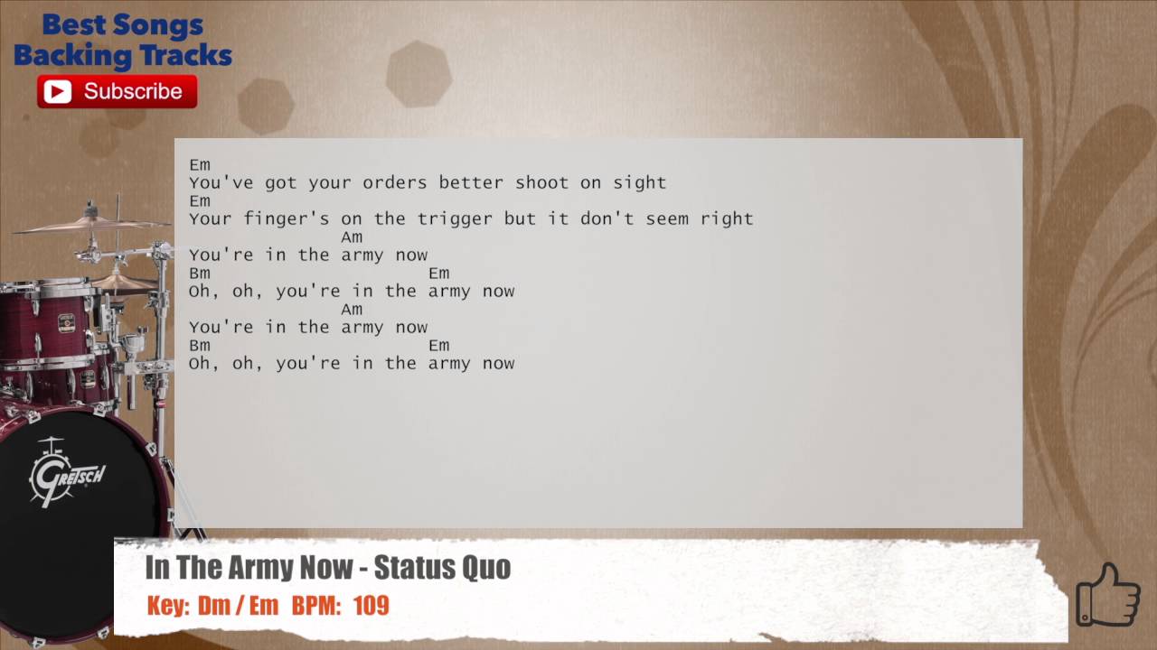 🥁 In The Army Now - Status Quo Drums Backing Track with chords and ...