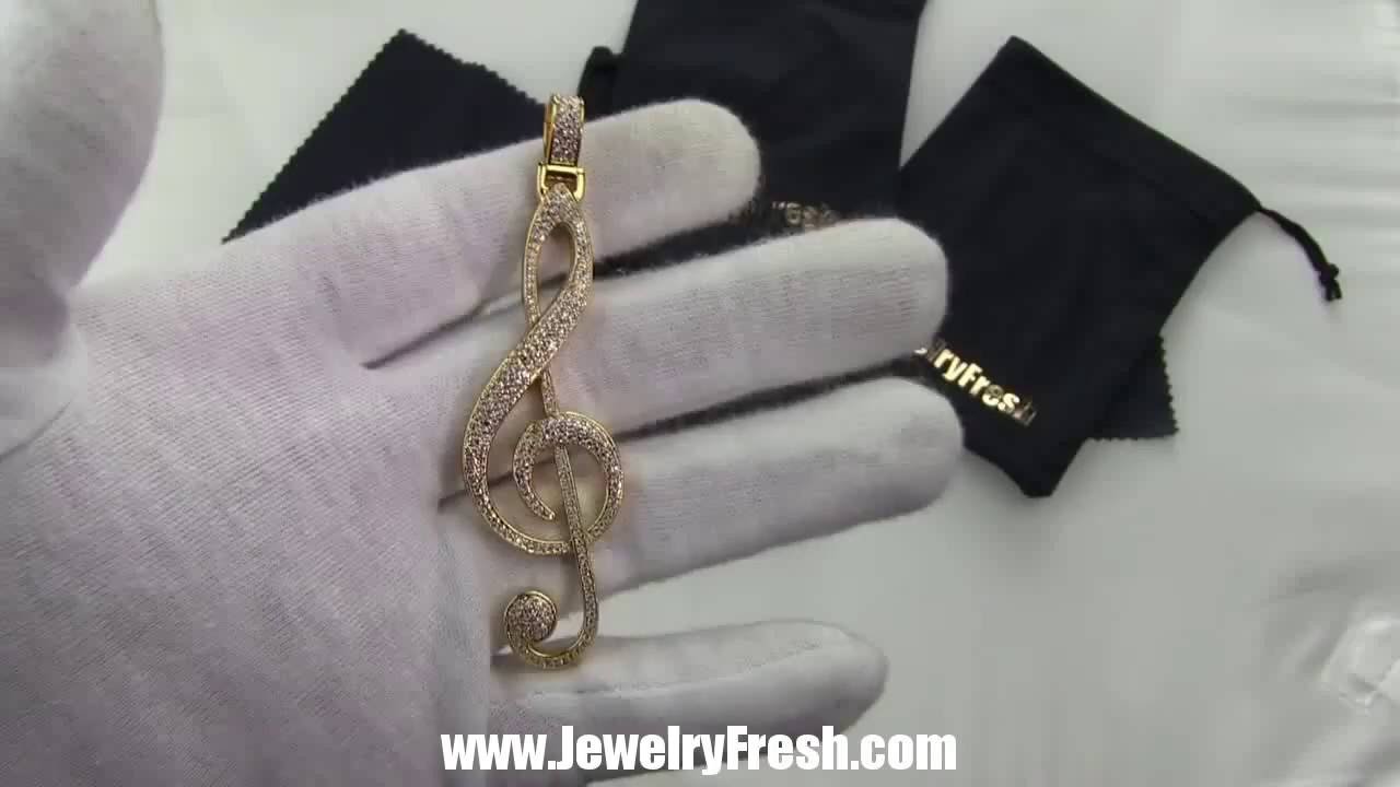 Gold Iced Out Lab Diamond Treble Clef Music Pendant With Chain - YouTube