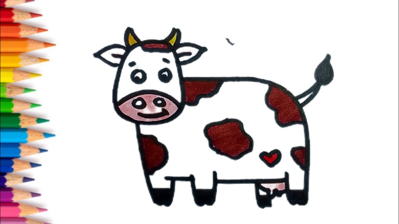 How to draw a cute cow step by step for begginers ll Easy Cow drawing ...