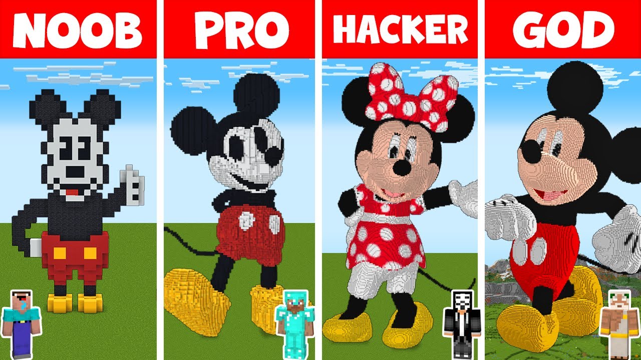 Minecraft NOOB vs PRO vs HACKER vs GOD - MICKEY MOUSE STATUE HOUSE ...