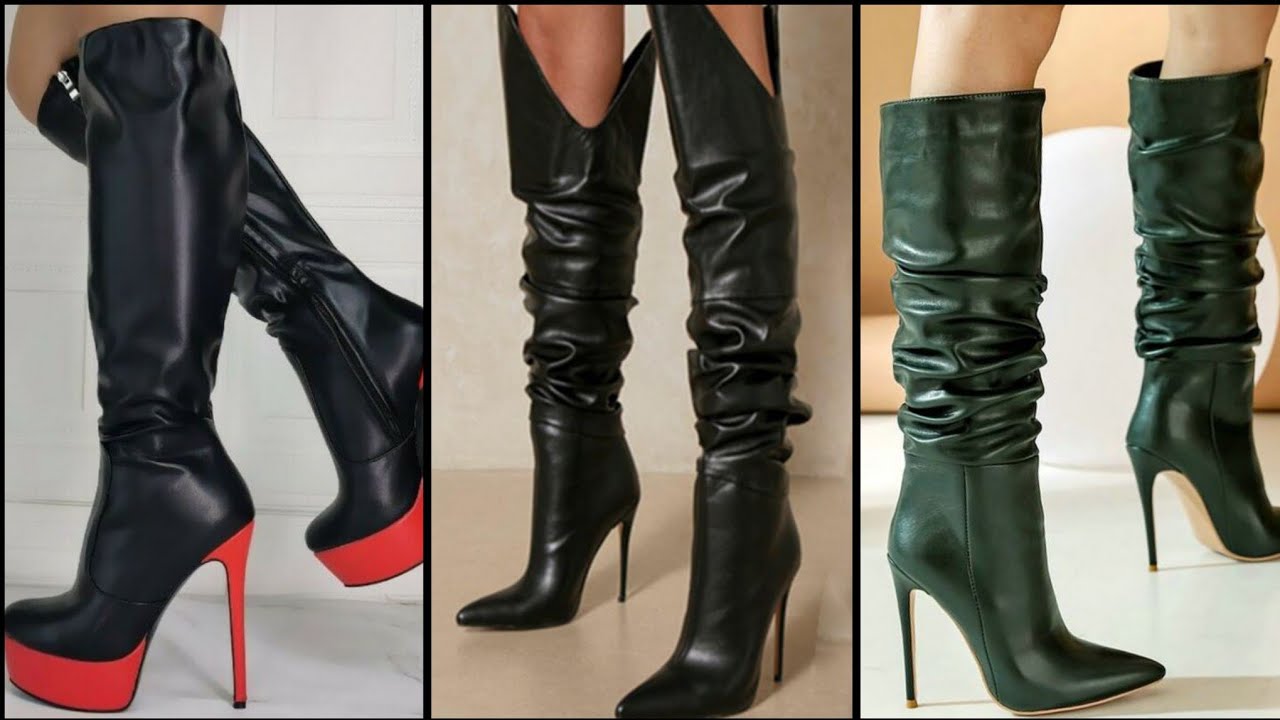Stunning & demanding leather long thick high boots designs - YouTube