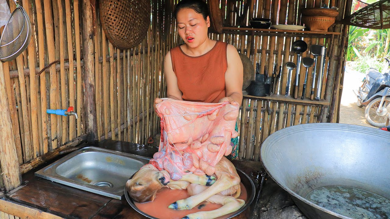 Cook Curry Cow Placenta for Kids in Village 😋 - YouTube