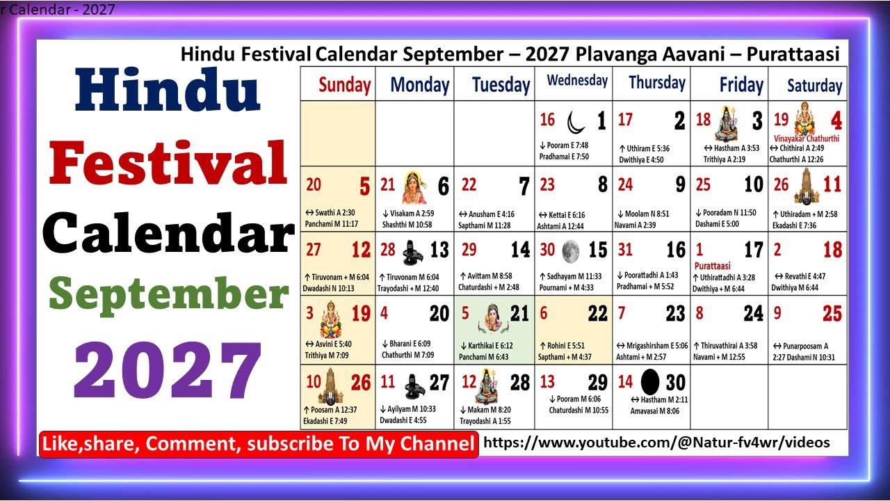 Hindu Festival Calendar September – 2027 Plavanga Aavani – Purattaasi ...