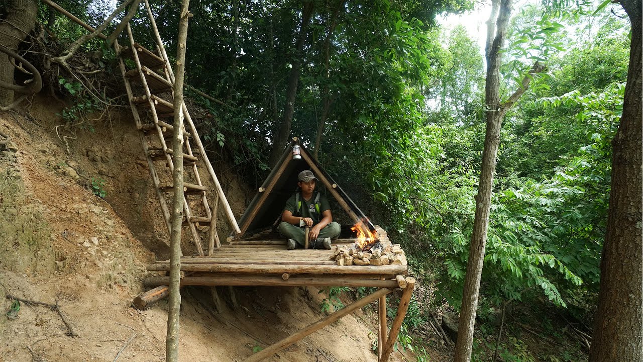Bushcraft Build Shelter Survival 3Day in The Foothills 7m - YouTube