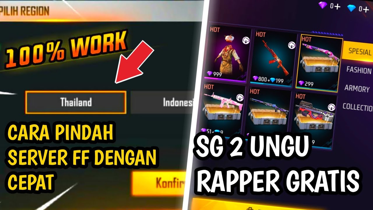 CARA PINDAH SERVER FF THAILAND TAMPA HAPUS AKUN UTAMA ADA SG 2 RAPPER ...