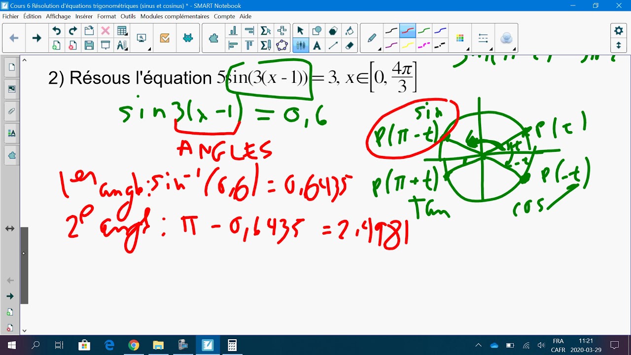 Cours 6 Résolution d'équations trigonométriques sinus et cosinus - YouTube