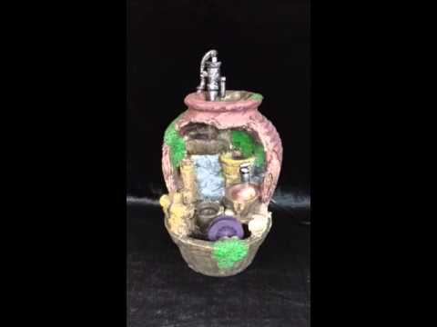 Clay Pot Nature Waterfall w/ Water Wheel Resin Indoor Water Fountain ...