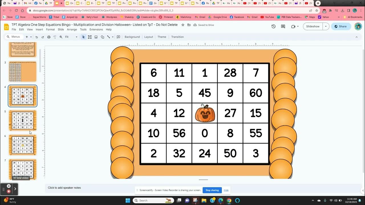 Halloween One-Step Equation Bingo Multiplication and Division - YouTube