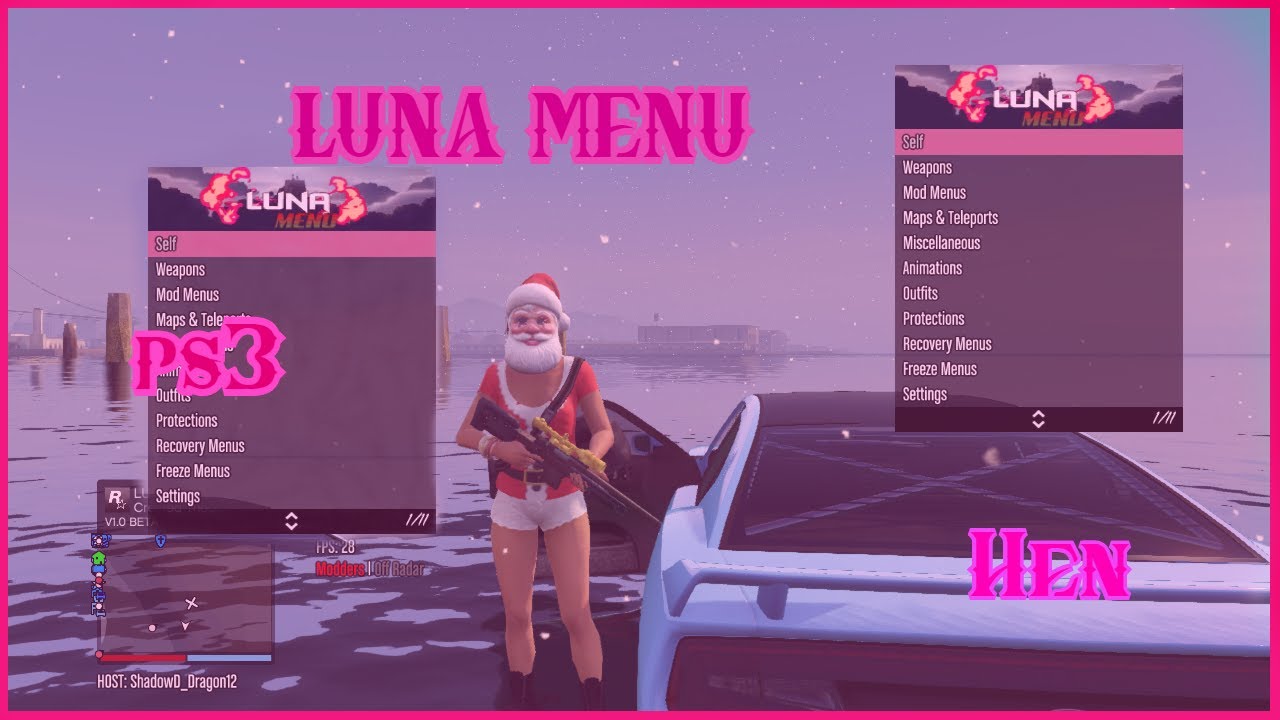 MOD MENU LUNA GTA 5 ONLINE - PS3 HEN - HFW - YouTube