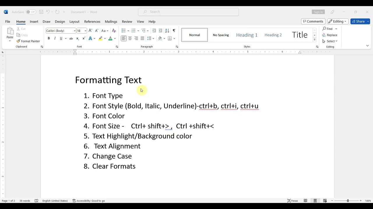 FORMATTING in MS WORD| font color | font style | font size | change ...