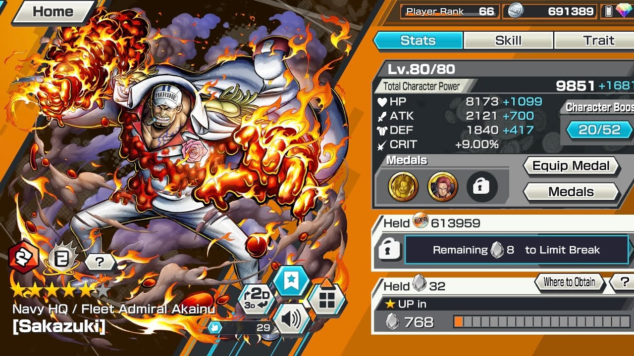 FLEET ADMIRAL AKAINU GAMEPLAY (WITH SKIN)ONE PICE BOUNTY RUSH - YouTube