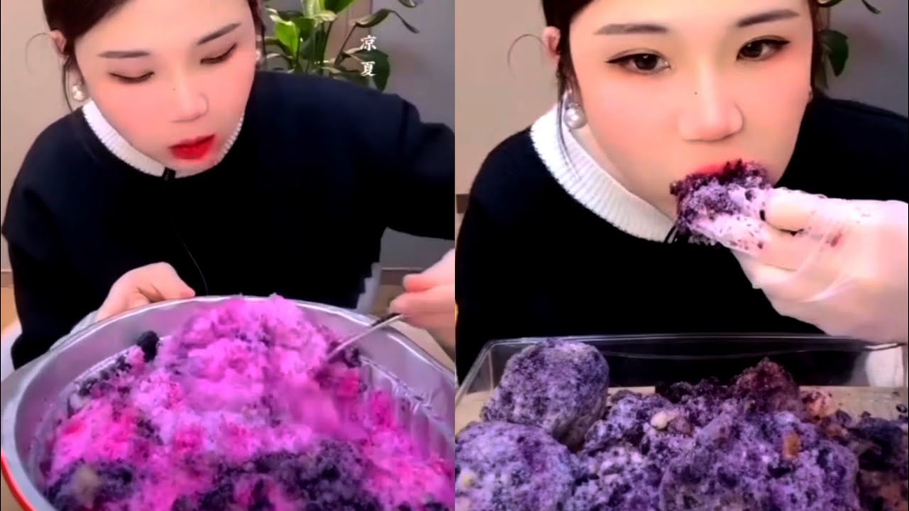 YY'S Mix pink shaved ice/ purple crunchy ice eating | Only YY ice ...