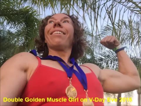 Muscle Girl's Golden Day for Indoor Rowing on Eve of V Day 2016 - YouTube