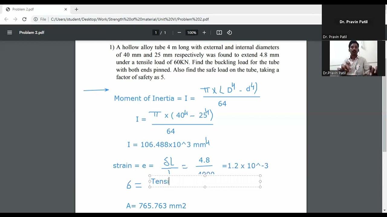 Euler's Crippling load for tube/Hollow circular section/ Column/ Strength of Materials ...