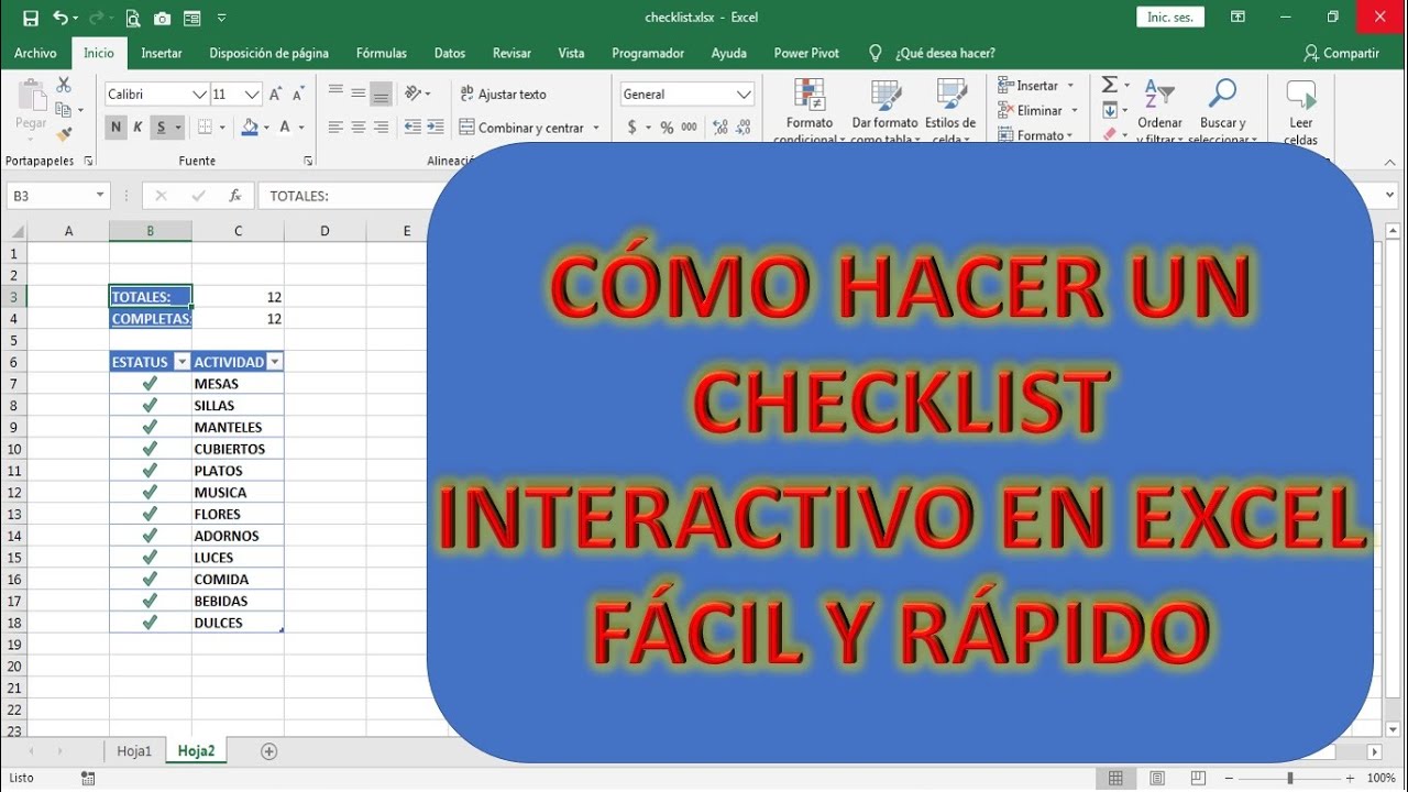 CÓMO HACER UN CHECKLIST INTERACTIVO EN EXCEL FÁCIL Y RÁPIDO. - YouTube