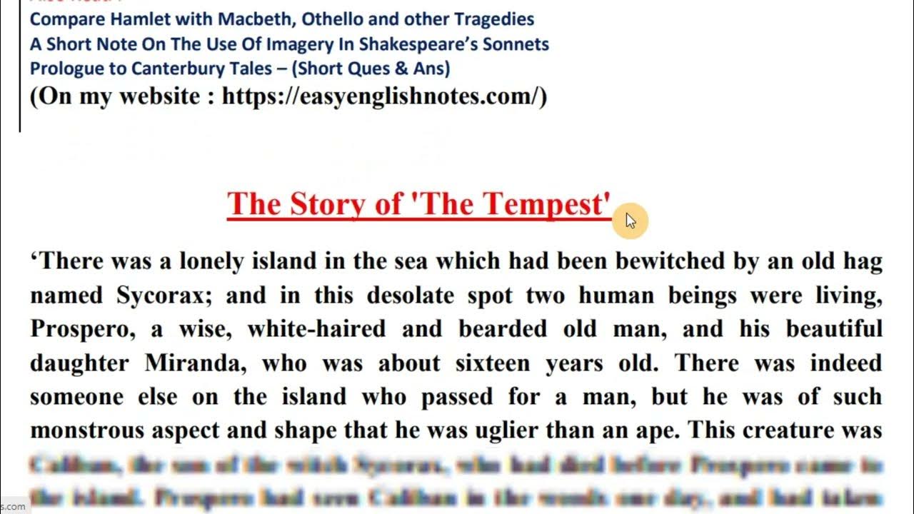 Full Summary and Analysis of The Tempest by W. Shakespeare | English ...