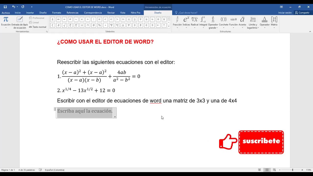 Cómo usar el editor de ecuaciones de Word [Muy fácil y rápido] - YouTube