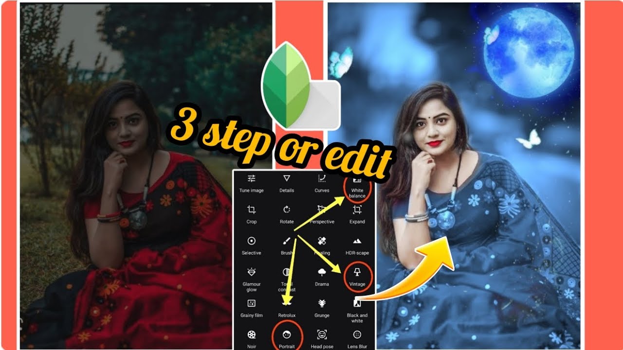 snapseed moon light photo editing//night light photo editing 💝/3 स्टेप ...