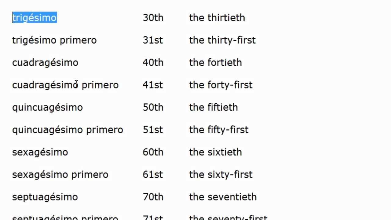 Ordinal Numbers part 2 Spanish For Beginners - YouTube