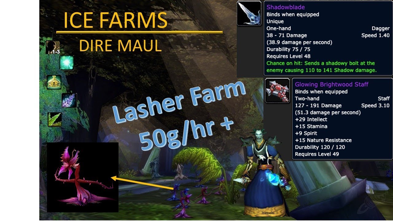 Dire Maul Farm + 50g/hr Lasher Farm Classic WoW - YouTube