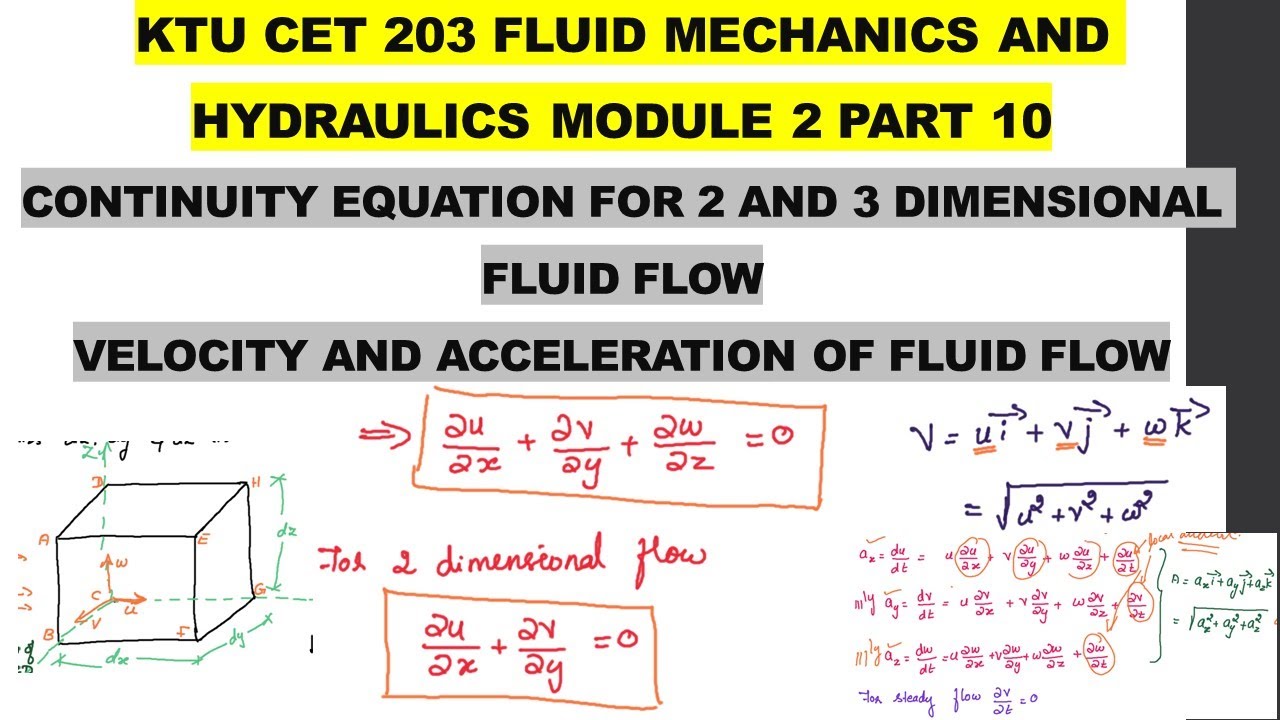 CONTINUITY EQUATION FOR 2 AND 3 DIMENSIONAL FLUID FLOW || VELOCITY AND ...