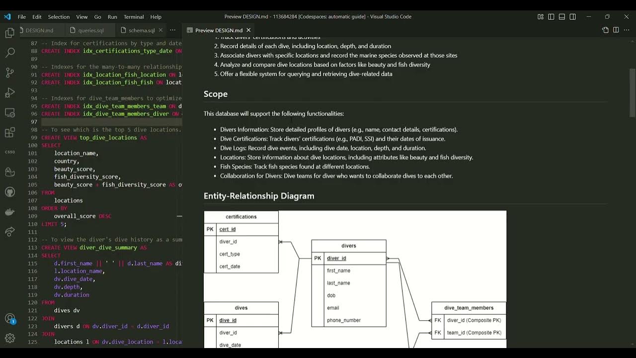 CS50sql Final Project - Diver-themed Database - YouTube