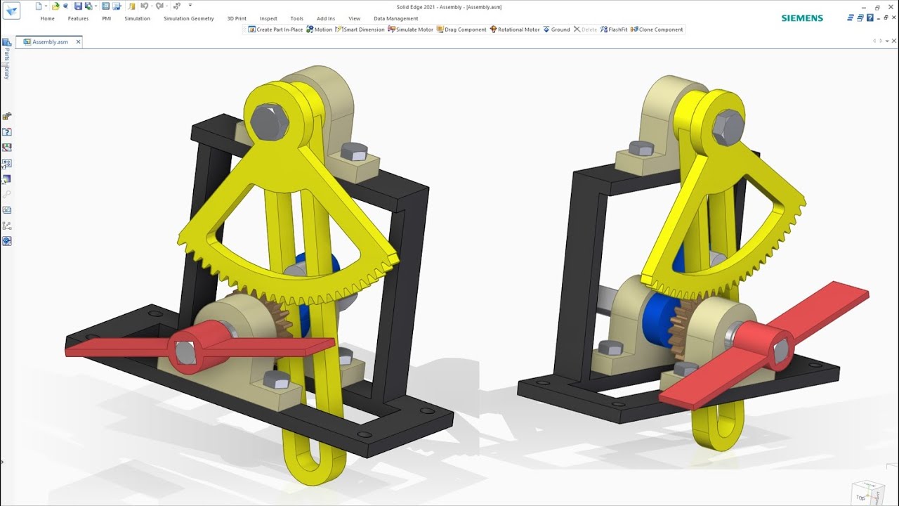 Assembly & Animation Coulisse And Gear Mechanism For 180 deg ...