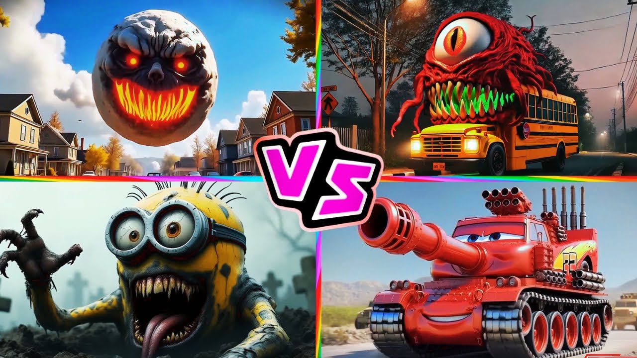 Lunar Moon 🆚 School Bus Monster 🆚 Minion Zombie 🆚 McQueen Tank 🎶 Tiles ...