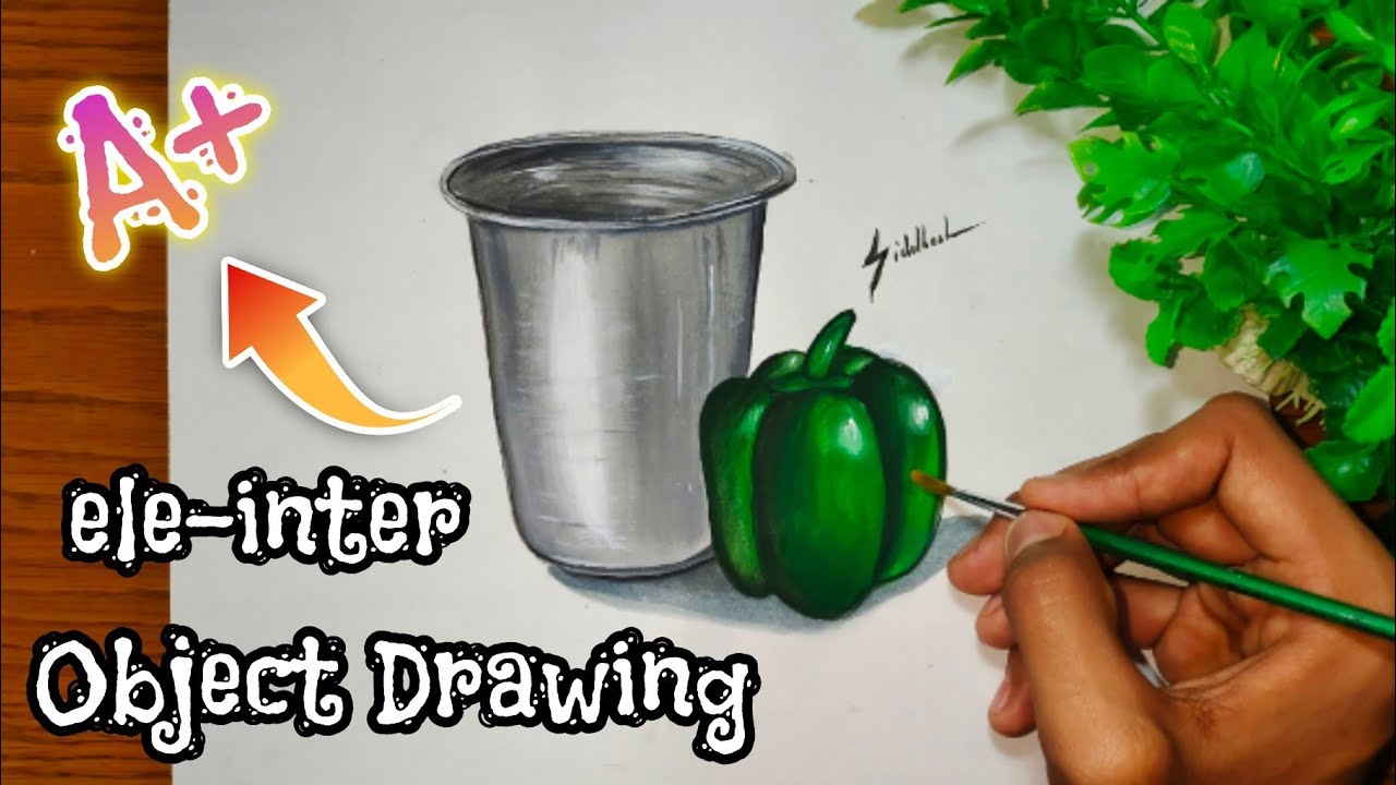 Drawing a Steel Glass & Capsicum with Water Colour for Elementary & Intermediate Exam - YouTube