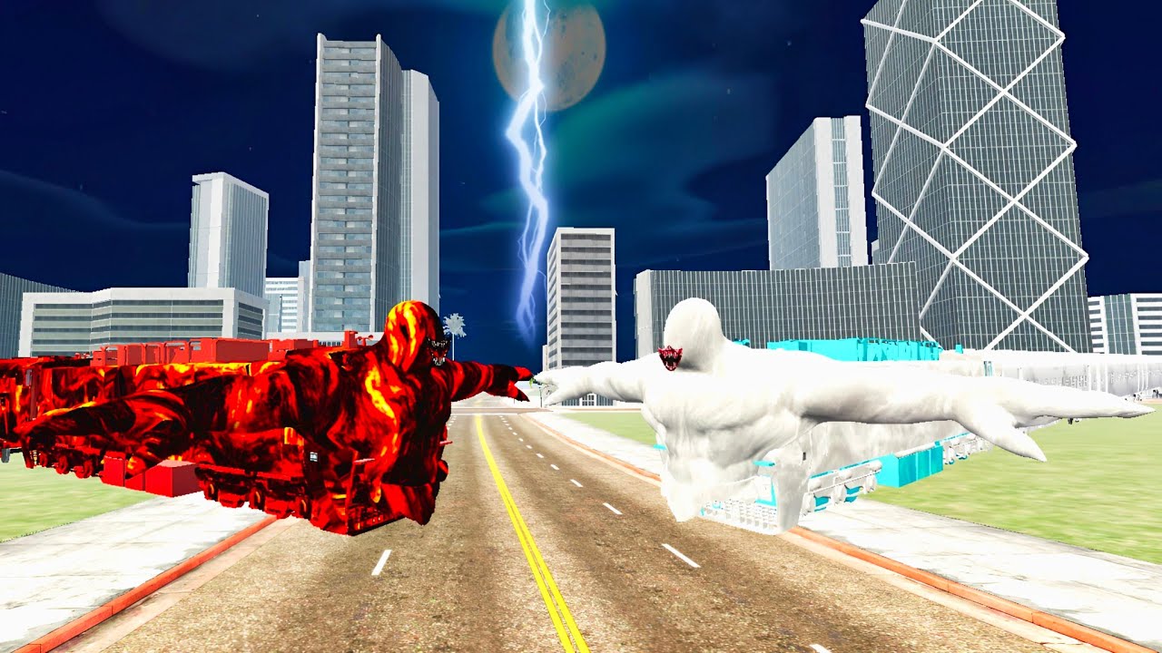 Lava titan train vs hunted ice titan train 🚂 - Indian bike driving 3d ...