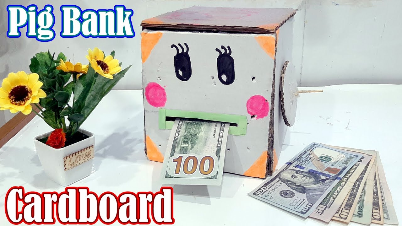 Easy DIY Pig Bank From Cardboard - Cash with safe lock - YouTube