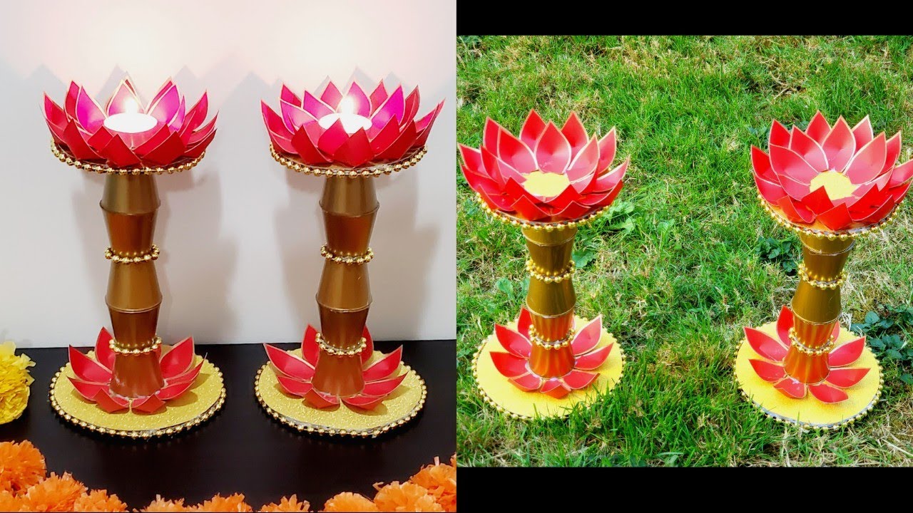 Diwali Diya Stand Making Easy Diwali Home Decoration ideas - YouTube