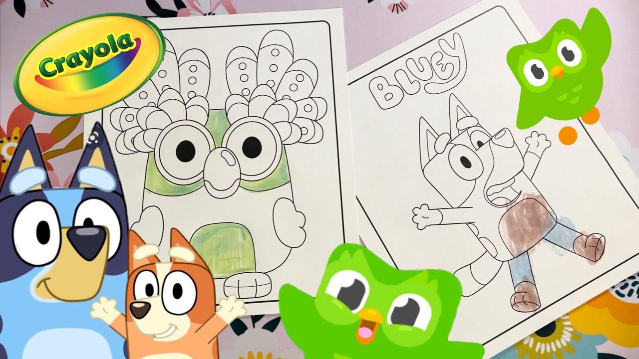 💙 Bluey Coloring Pages Ft. Duolingo!! 💚 - YouTube