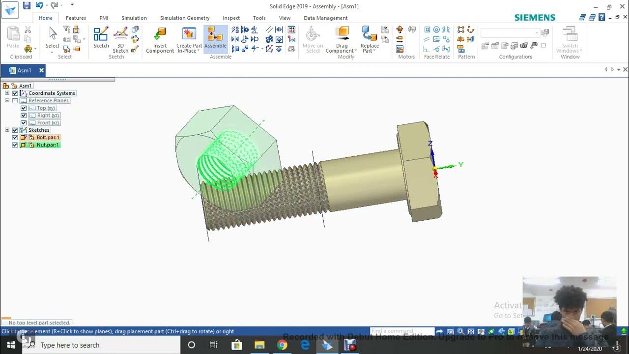 Solid Edge Simulation CAD Project Tutorial : Bolt & Nut with Motion Simulation - YouTube