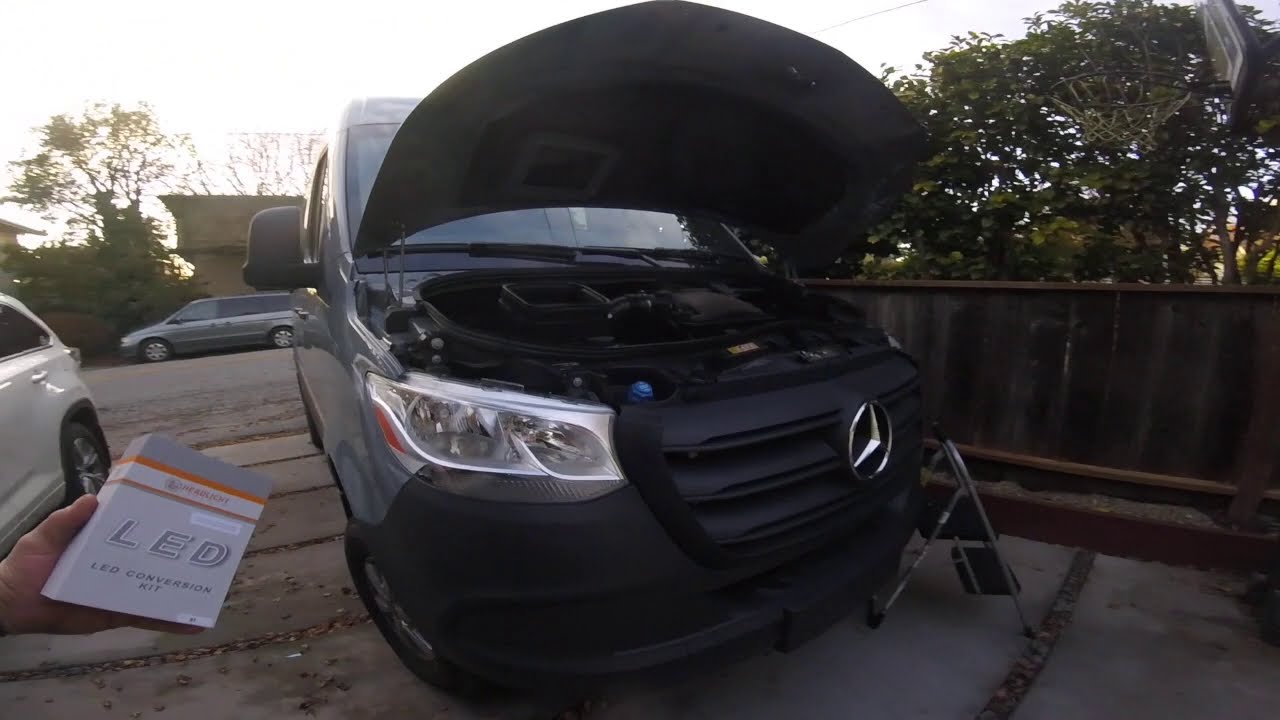 Installing LED headlight conversion bulbs in a 2020 Sprinter - YouTube